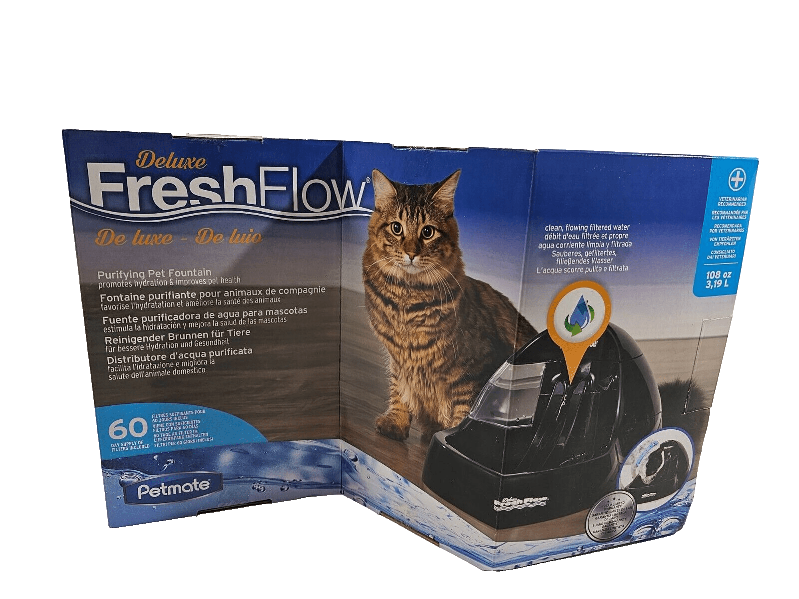 Deluxe Fresh Flow Fuente de Agua Para Gatos | Alimento y Concentrado para perros y gatos